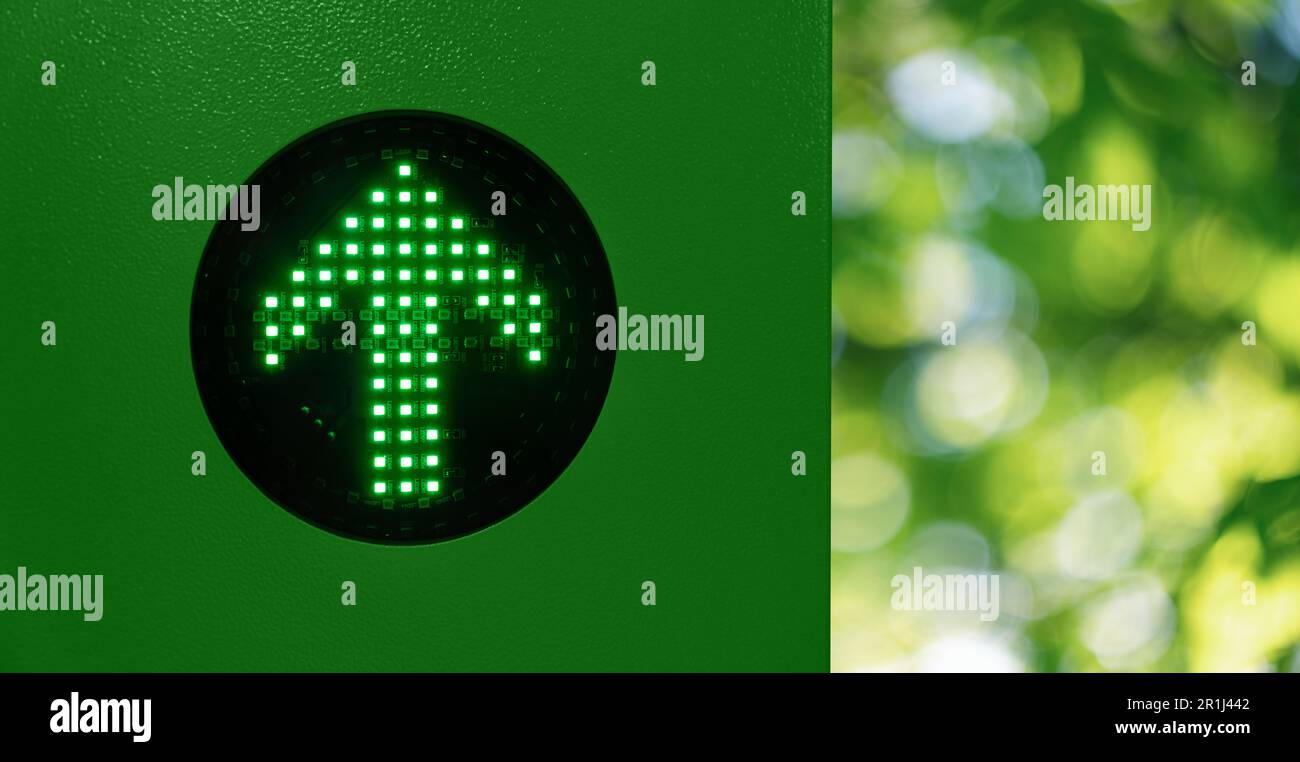 Green arrow from led lights. Concept of decarbonization and sustainable ...