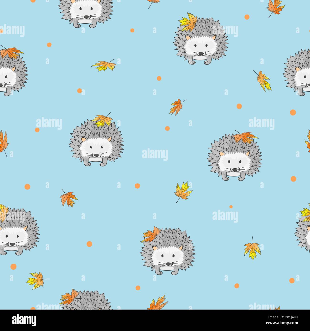 Seamless pattern with cute watercolor hedgehogs and autumn leaves. Vector kids background Stock ...
