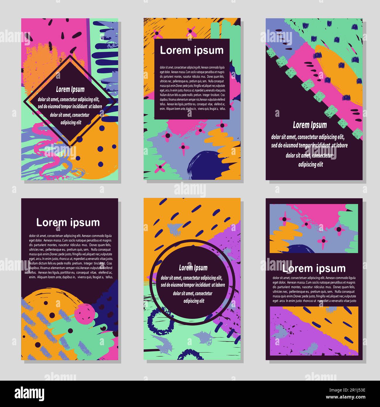 Set of colorful trendy cards. Hand drawn vector creative abstract ...