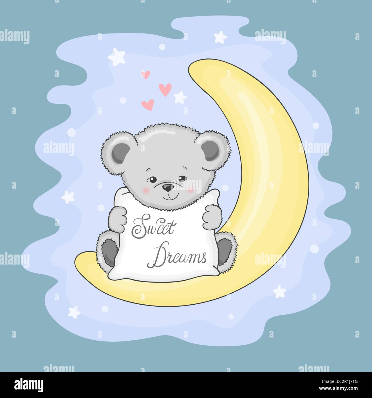 Cute Teddy Bear on the moon. Sweet dreams vector illustration Stock ...