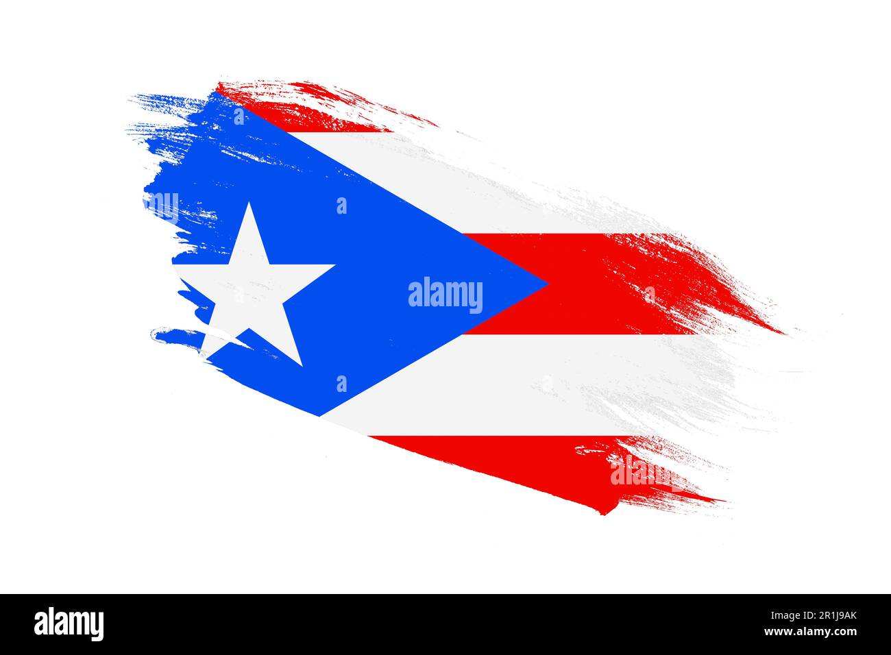 Puerto Rico flag with stroke brush painted effects on isolated white ...
