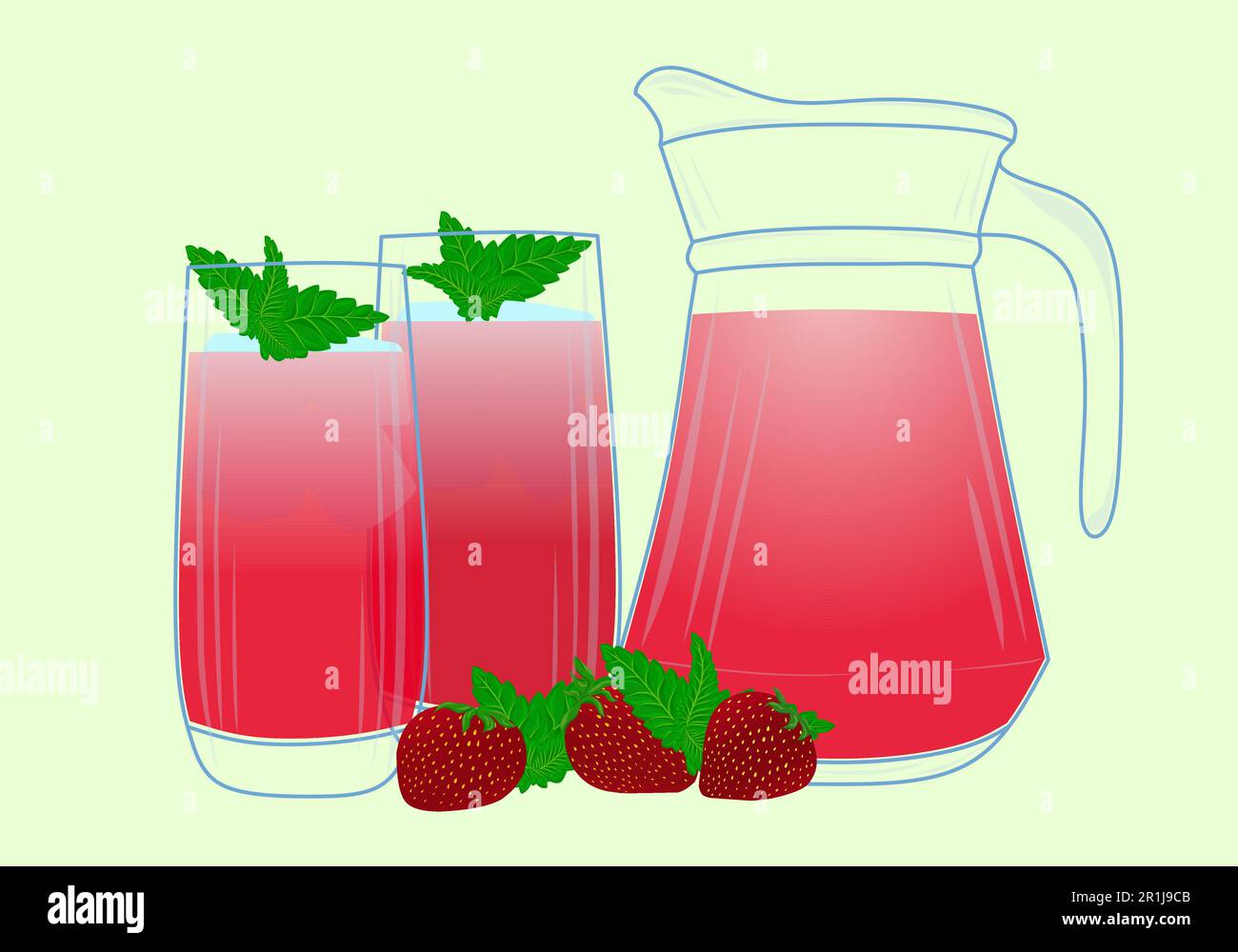 strawberry kompote in glasses and jug. A glass of strawberry tea ...