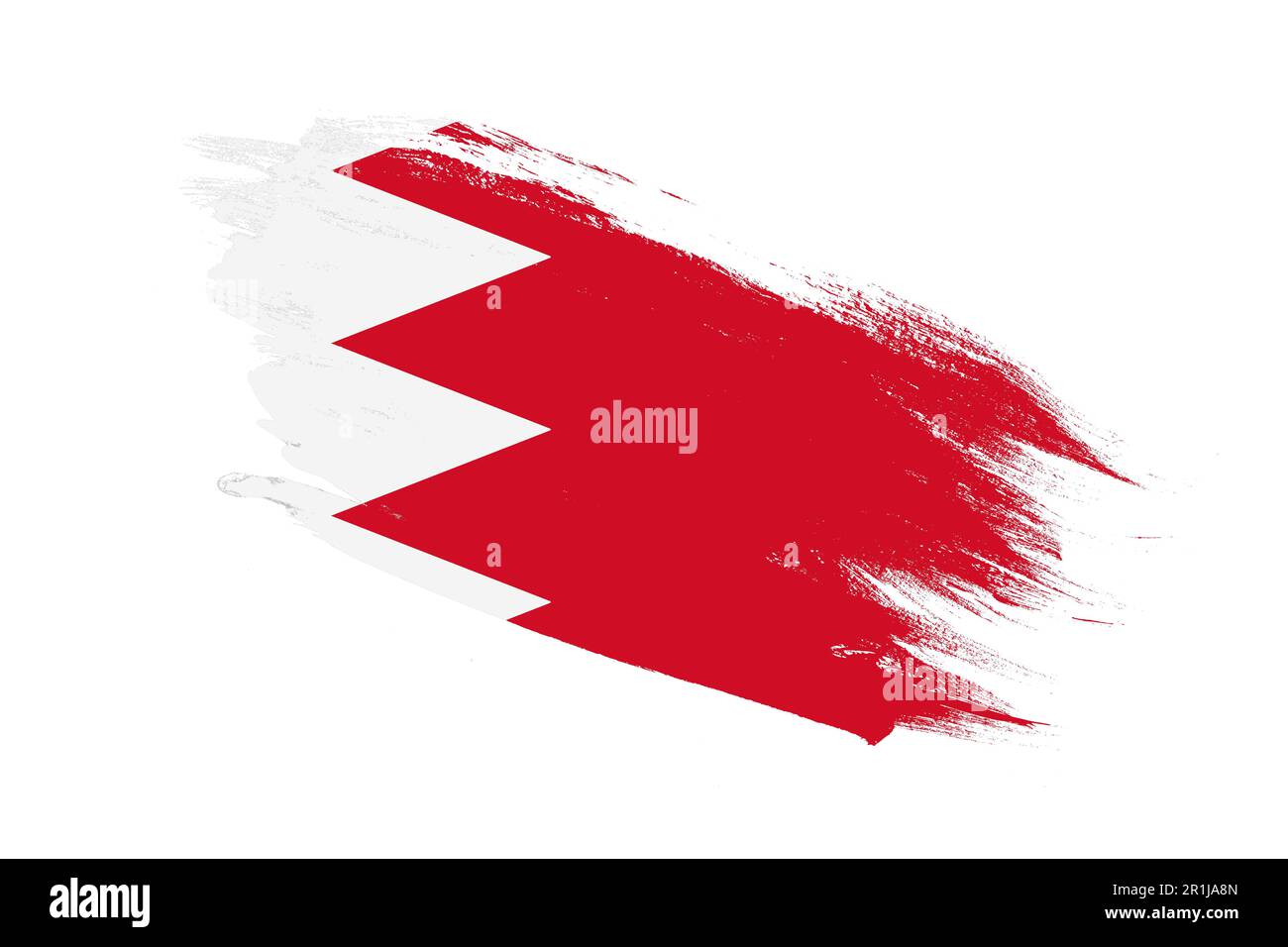 Bahrain flag with stroke brush painted effects on isolated white ...