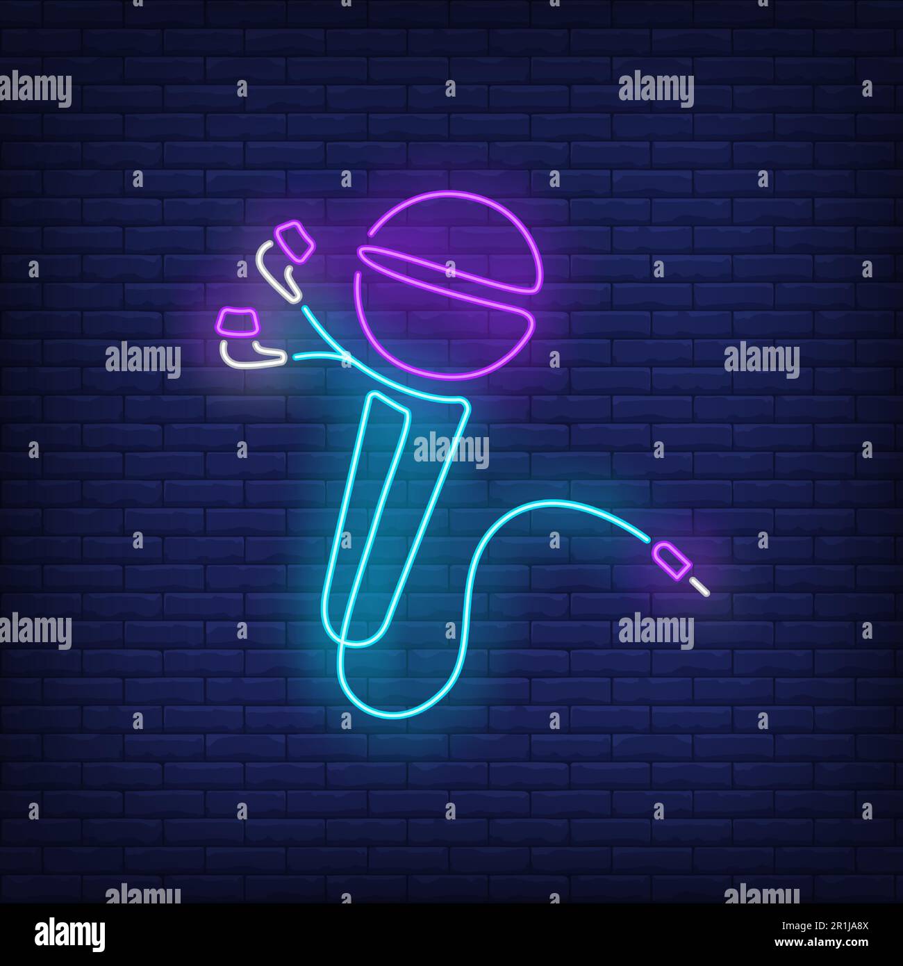 Microphone made of earphones cable neon sign Stock Vector Image & Art ...
