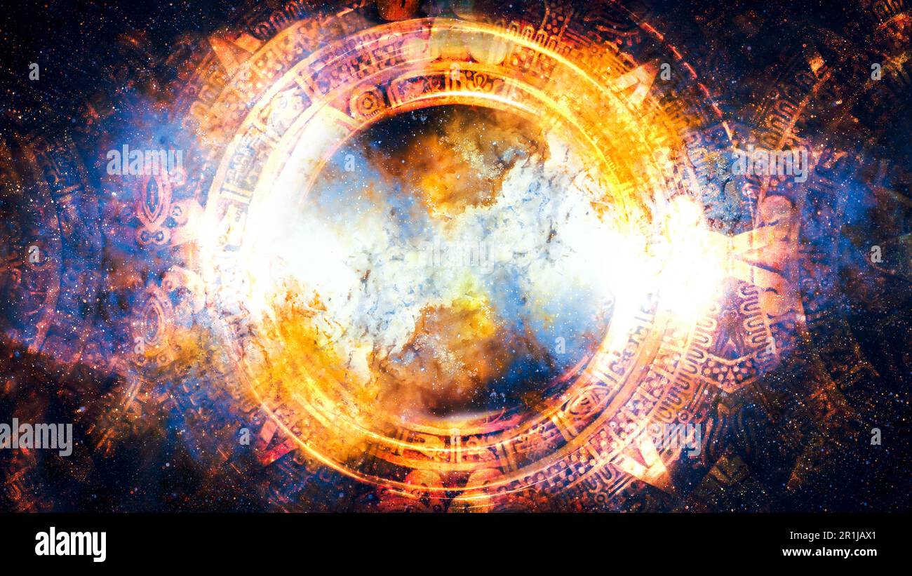 Ancient mayan calendar on cosmic space Stock Photo - Alamy