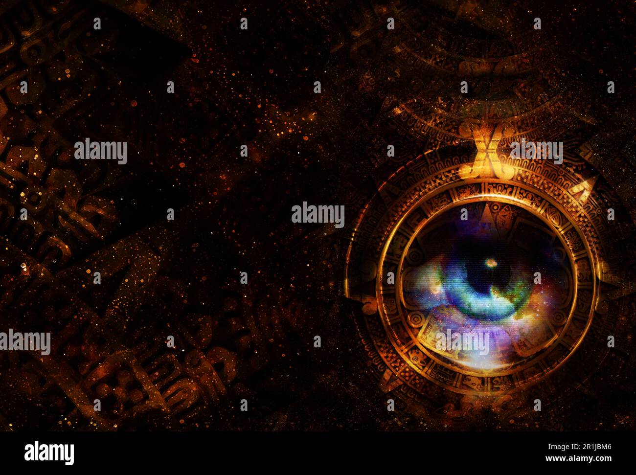 Ancient mayan calendar and eye on cosmic space Stock Photo - Alamy