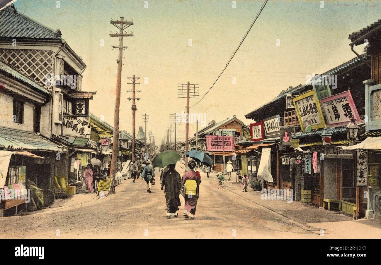 Street scene, Matsukagecho-dori in Yokohama, 1907, Japan, Historic ...
