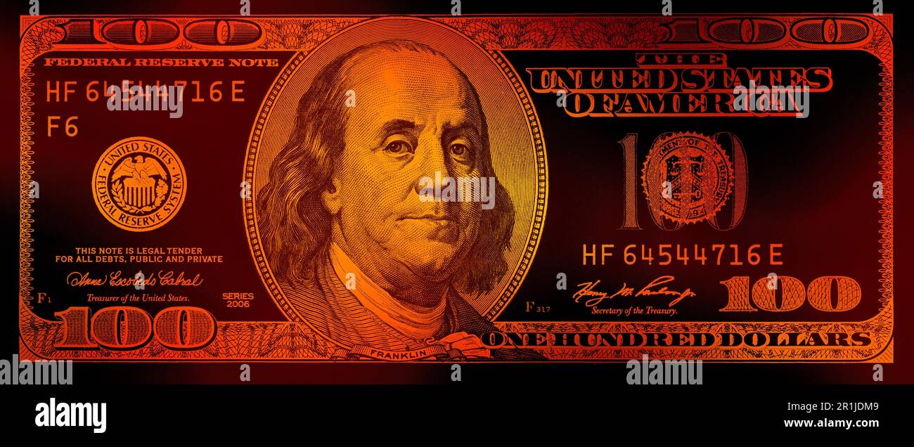 orange US 100 dollar banknote for design purpose Stock Photo - Alamy