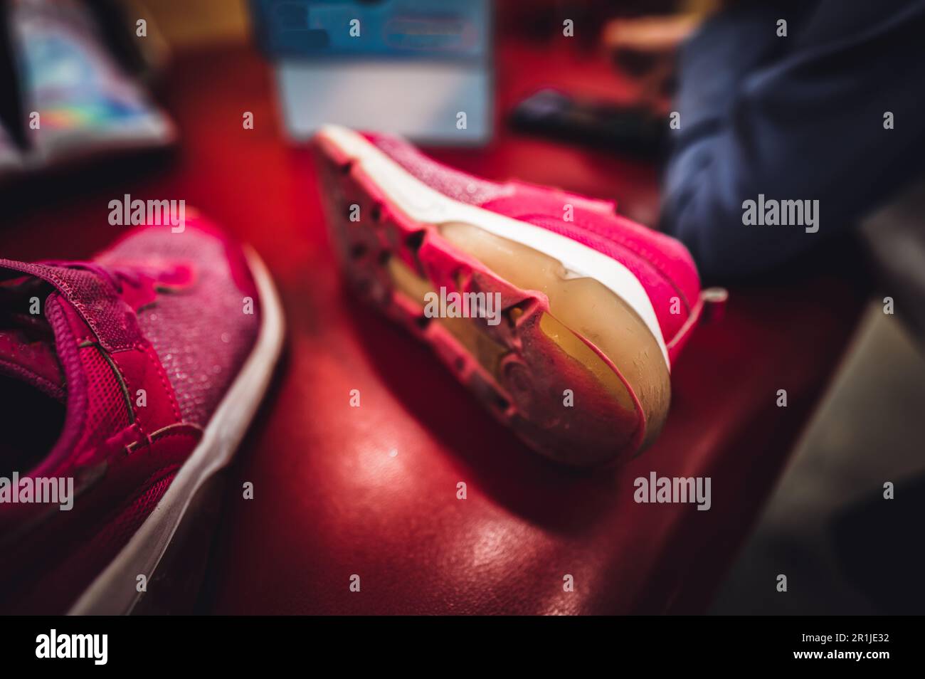 pair of worn out children's sneakers with scuffs damaged straps Stock ...