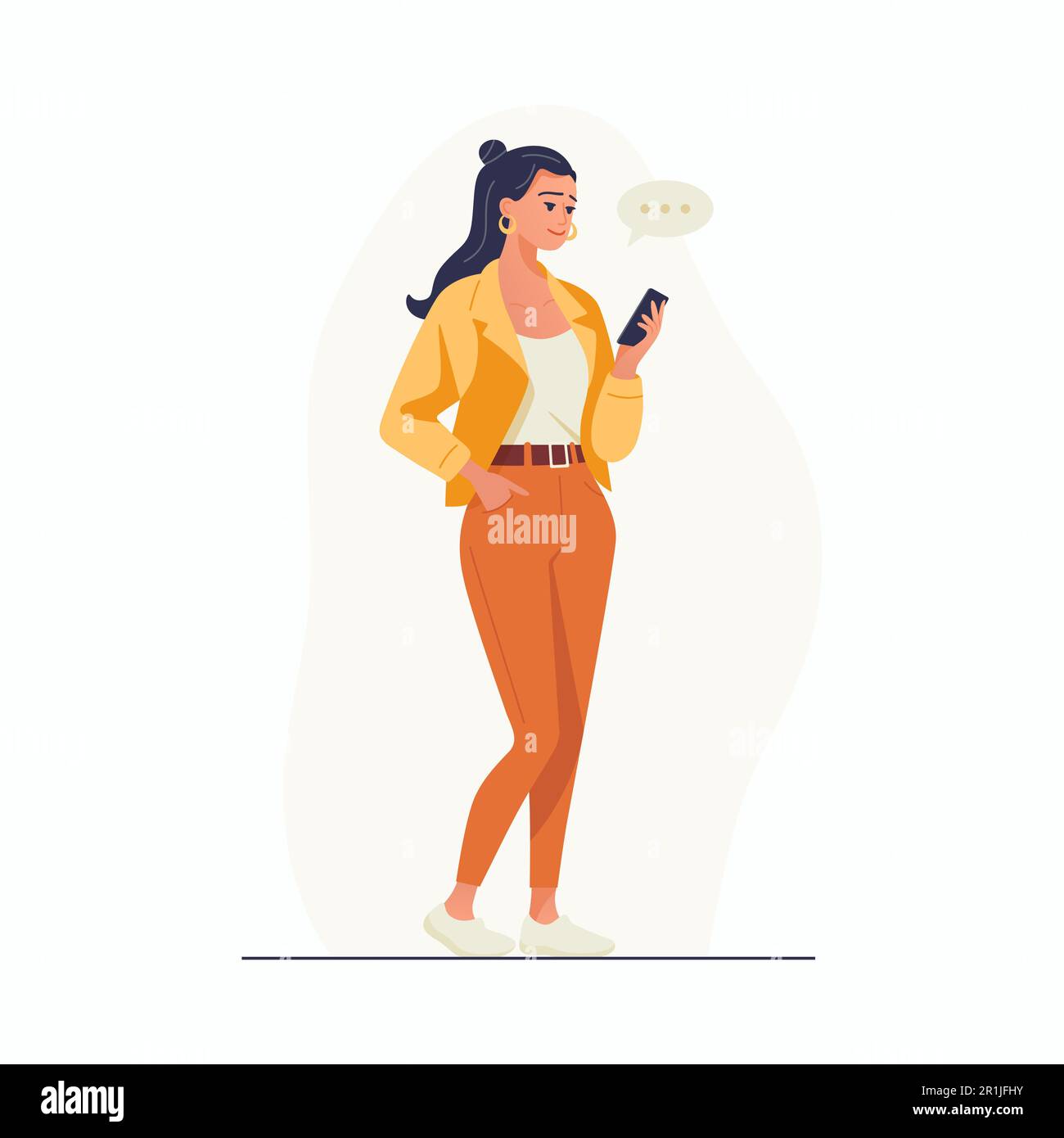 Young Girl, Woman is Looking on Smartphone and Chatting. Happy Girl ...