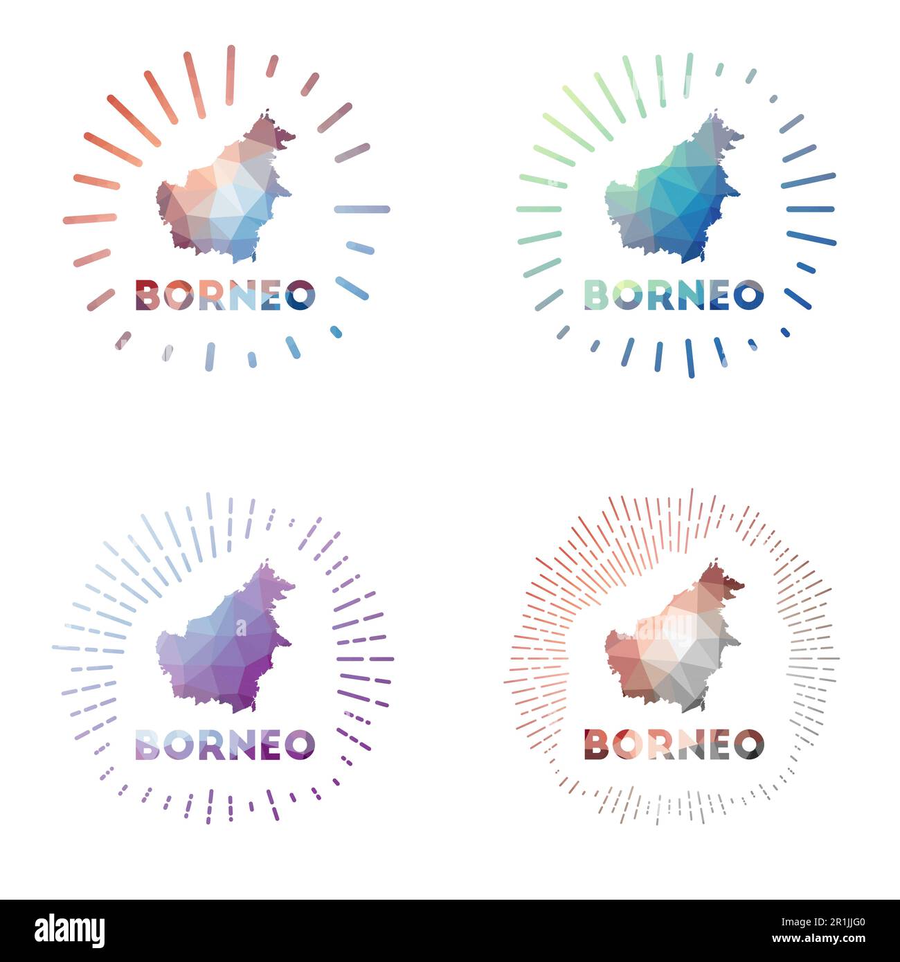 Borneo low poly sunburst set. Logo of island in geometric polygonal ...