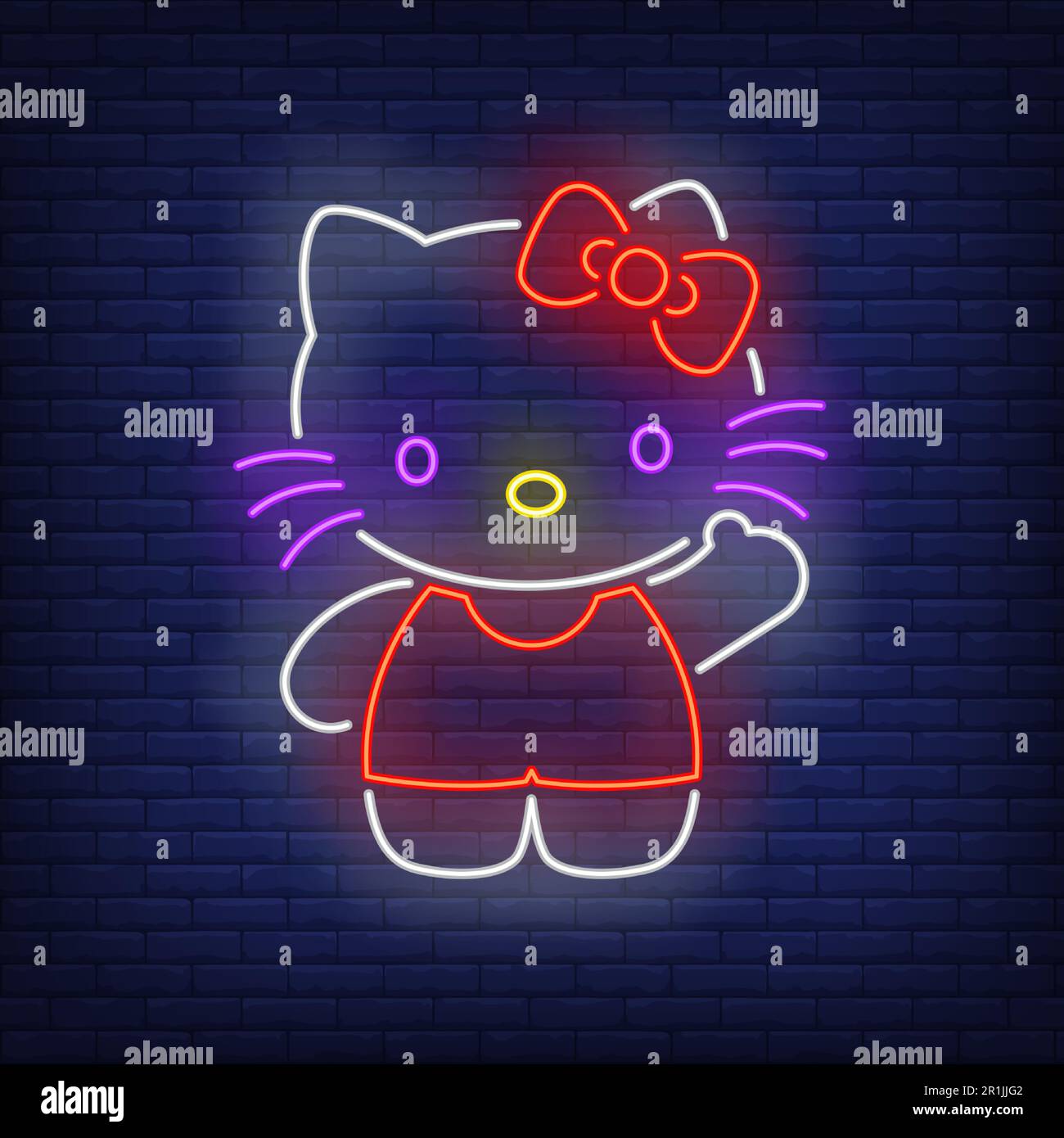 Cute kitten wearing bow and waving paw neon sign Stock Vector Image ...
