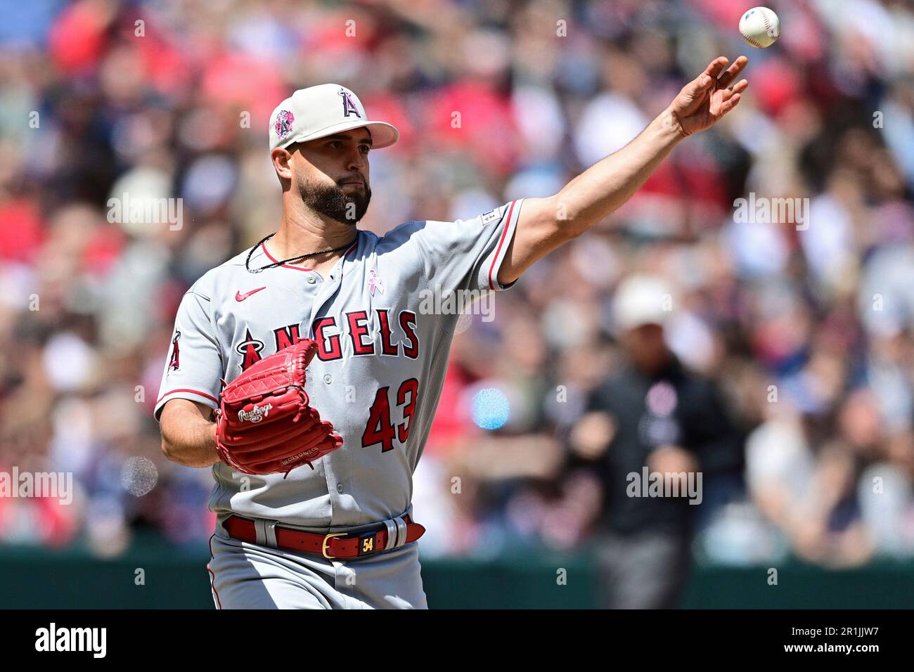 Los Angeles Angels starting pitcher Patrick Sandoval throws to first ...