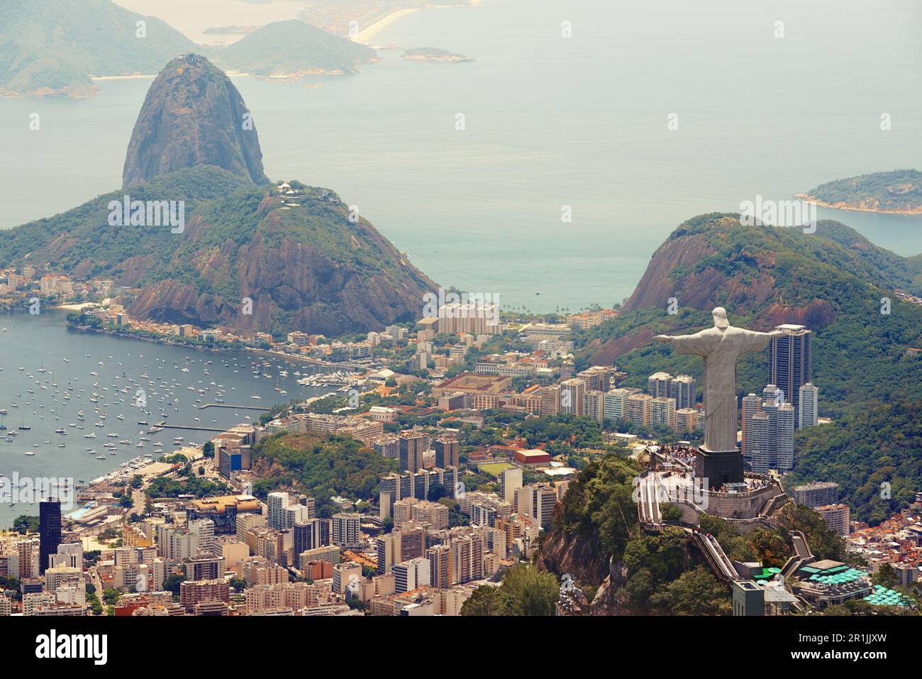 Brazil, monument and Christ the Redeemer in city on hill for tourism ...