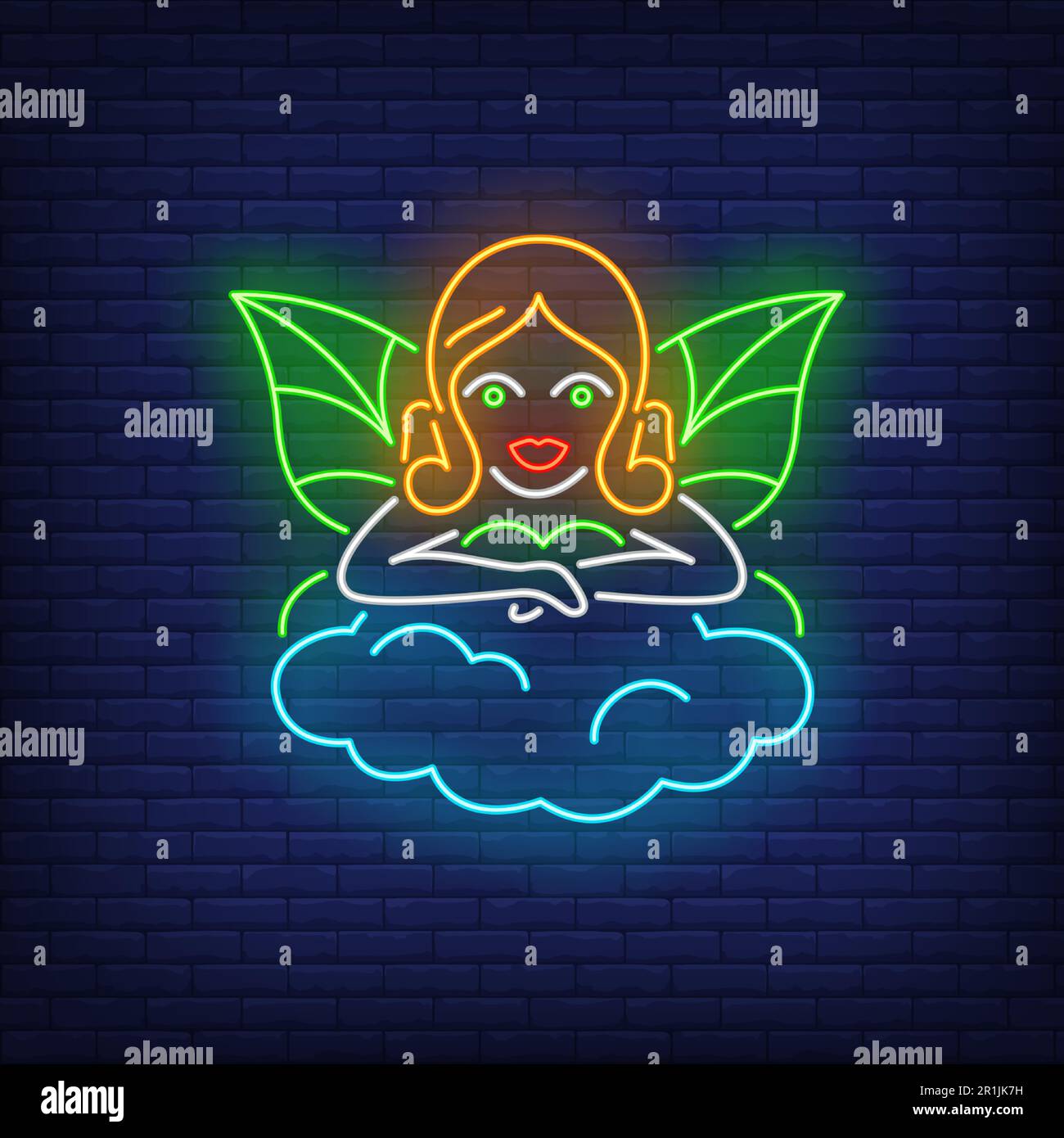 Fairy with green wings on cloud neon sign Stock Vector Image & Art - Alamy