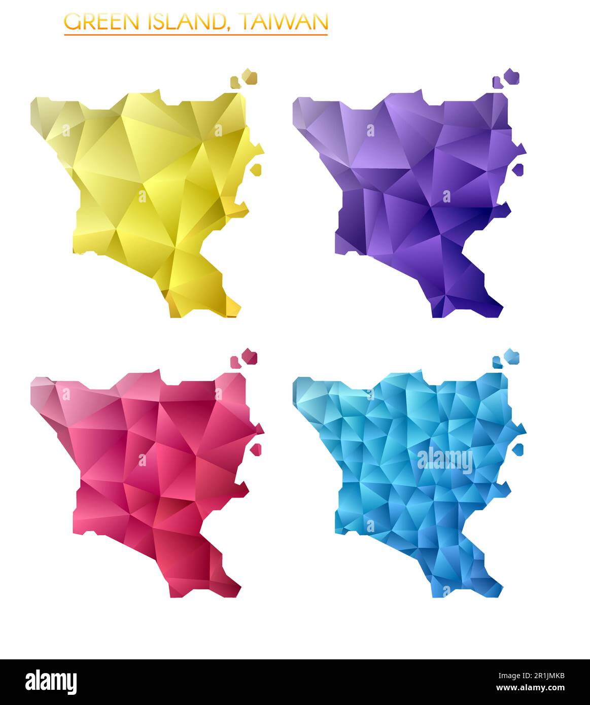 Set of vector polygonal maps of Green Island, Taiwan. Bright gradient ...