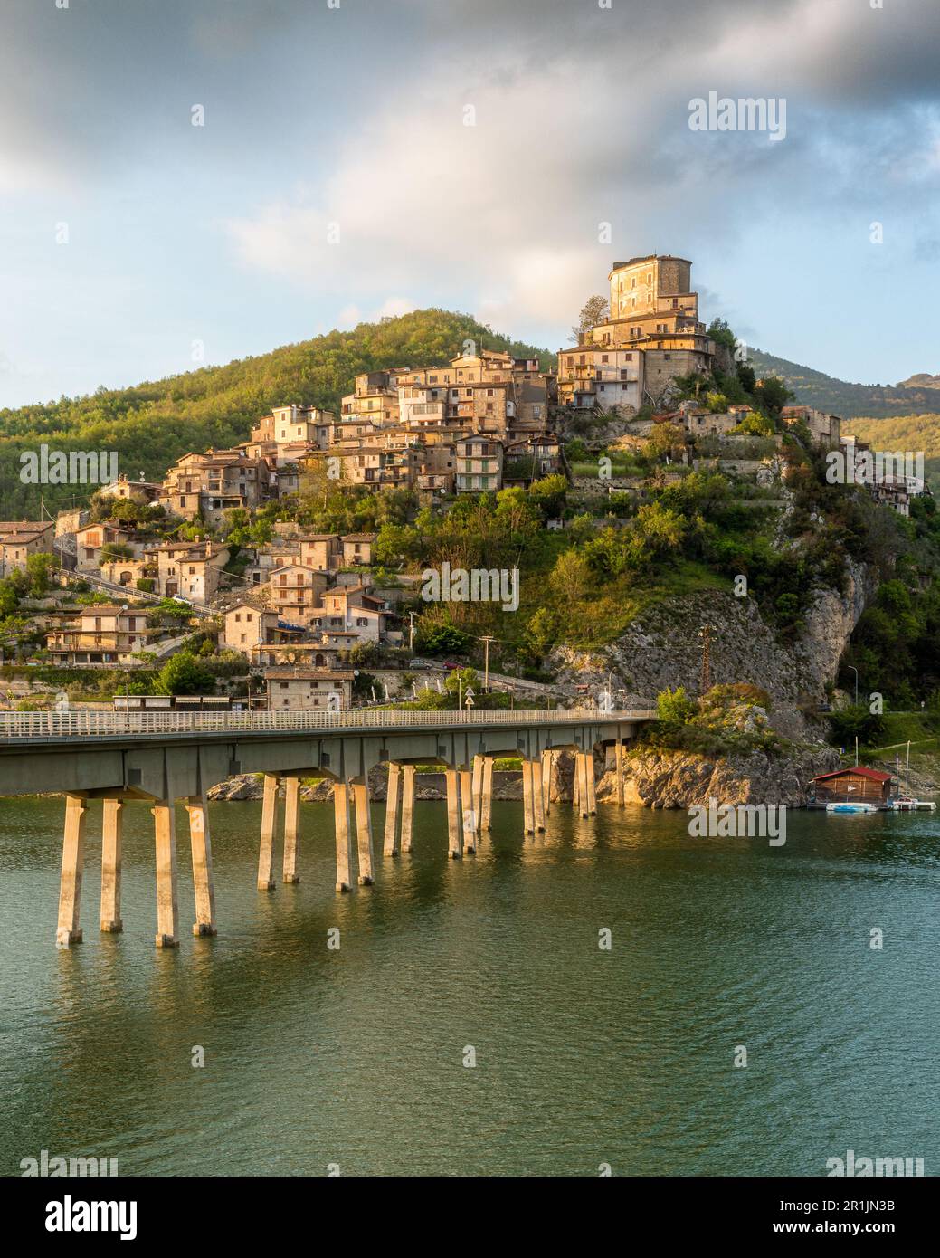 Panoramic sight in Castel di Tora with Lake Turano, beautiful village ...