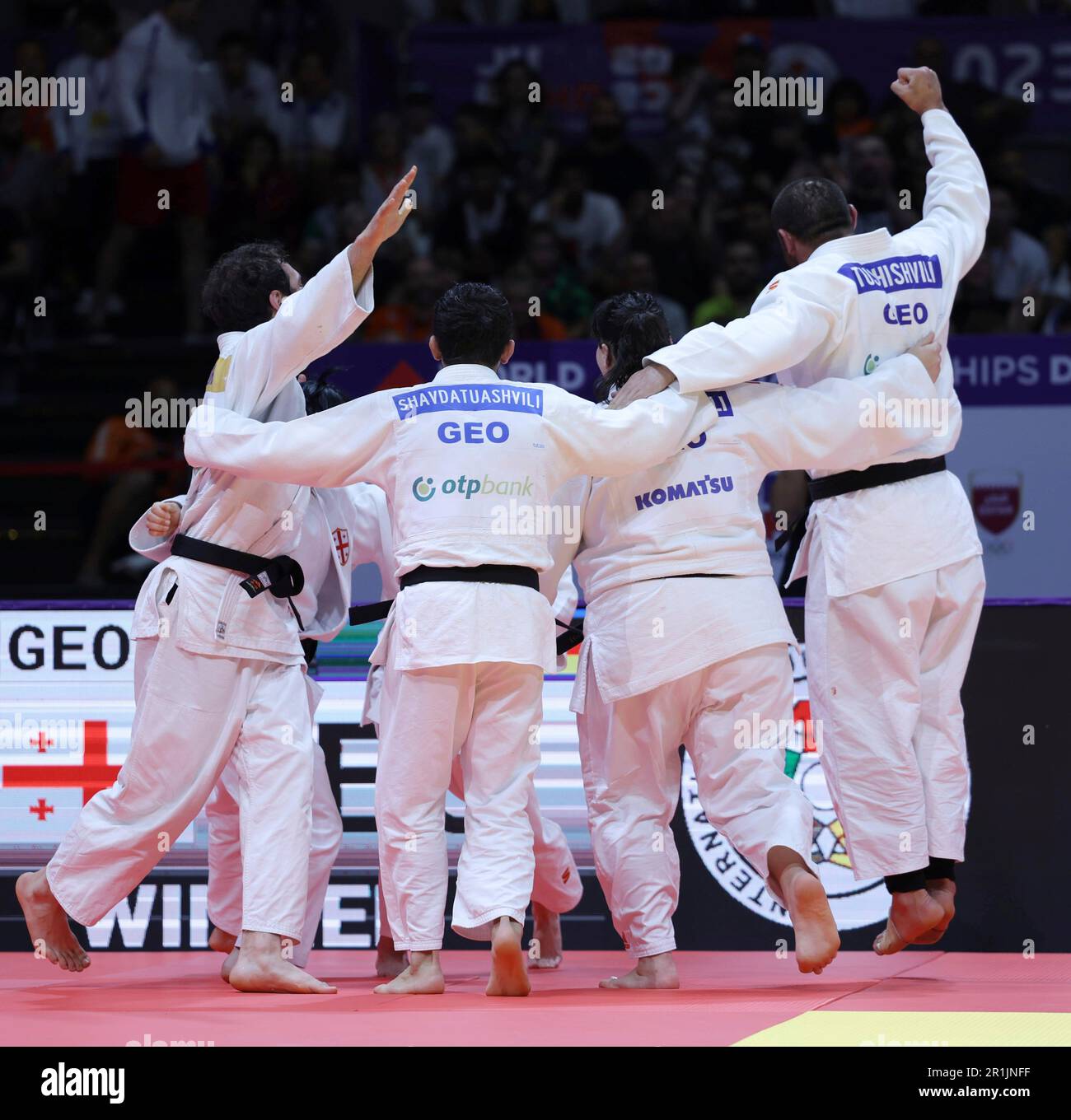 Members of Georgia celebrate during World Judo Championships 2023 mixed ...