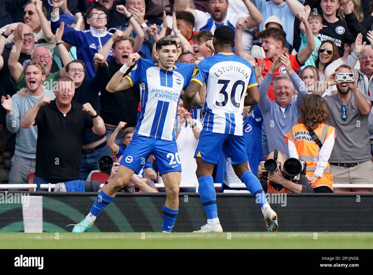 Brighton and Hove Albion’s Julio Enciso (left) celebrates after scoring ...