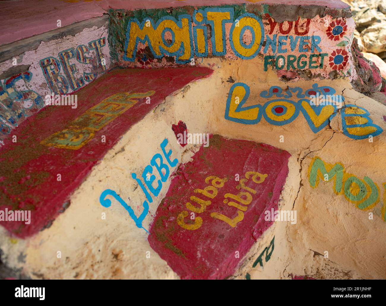 Stone steps in the beach bar, inscribed by the owner of the Red Beach ...
