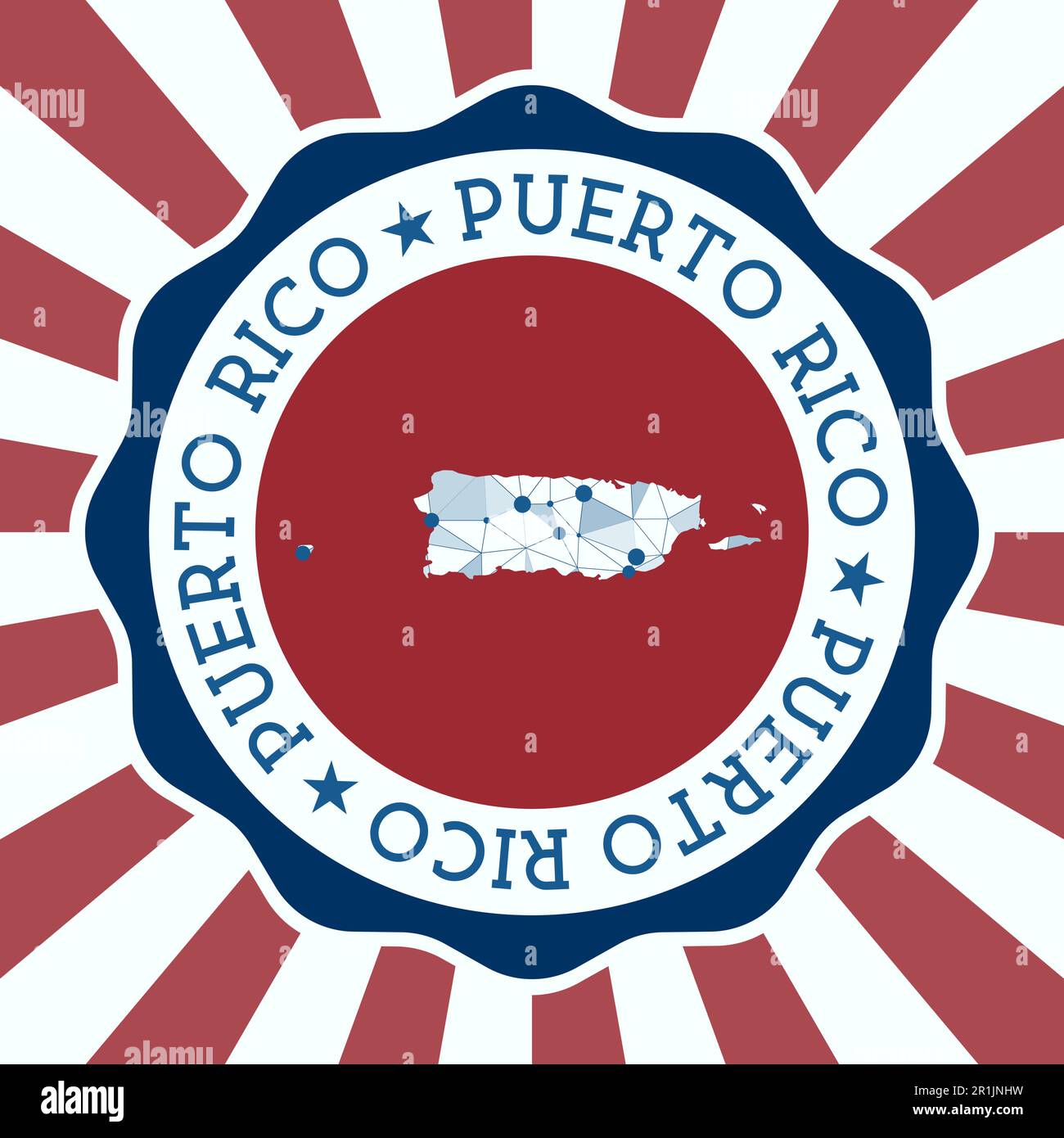 Puerto Rico Badge. Round logo of country with triangular mesh map and radial rays. EPS10 Vector ...