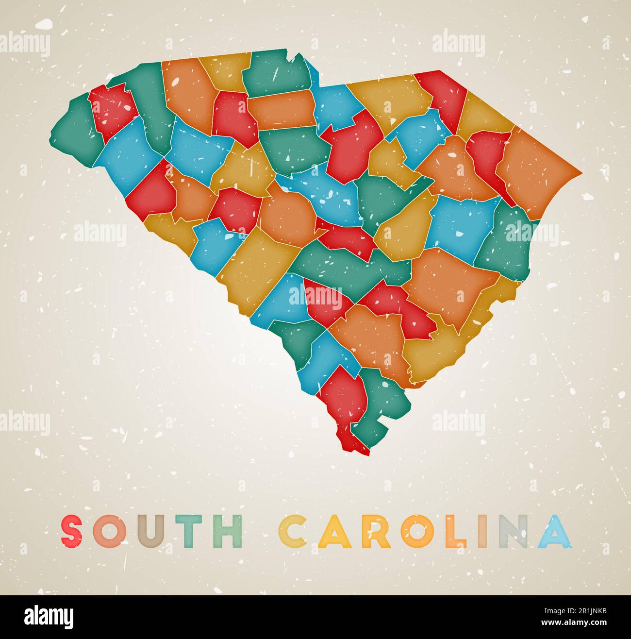 South Carolina map. US state poster with colored regions. Old grunge ...