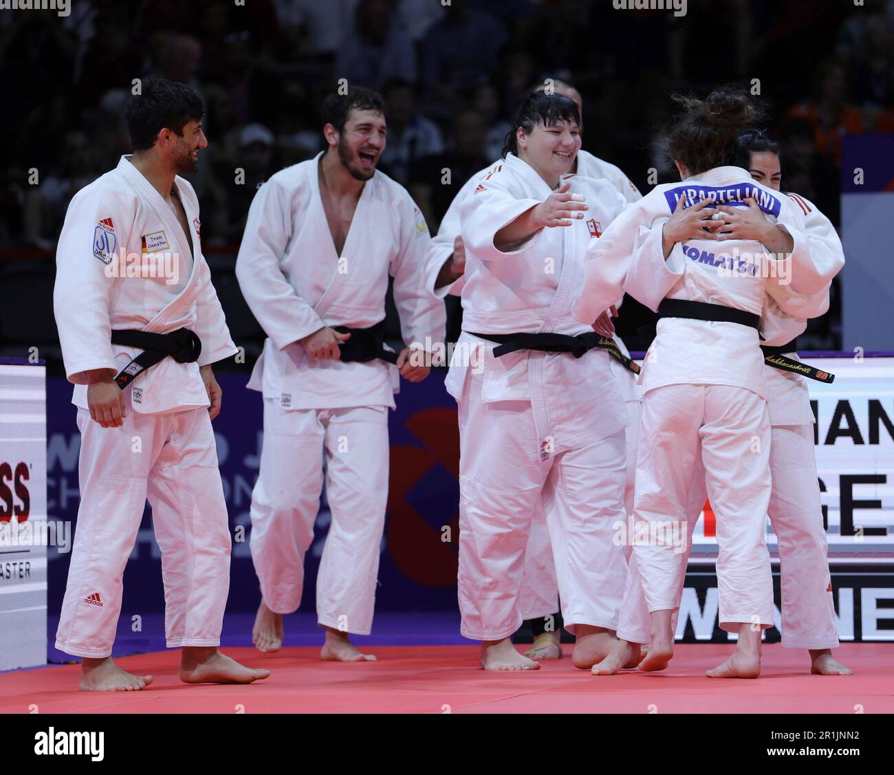 Members of Georgia celebrate during World Judo Championships 2023 mixed ...