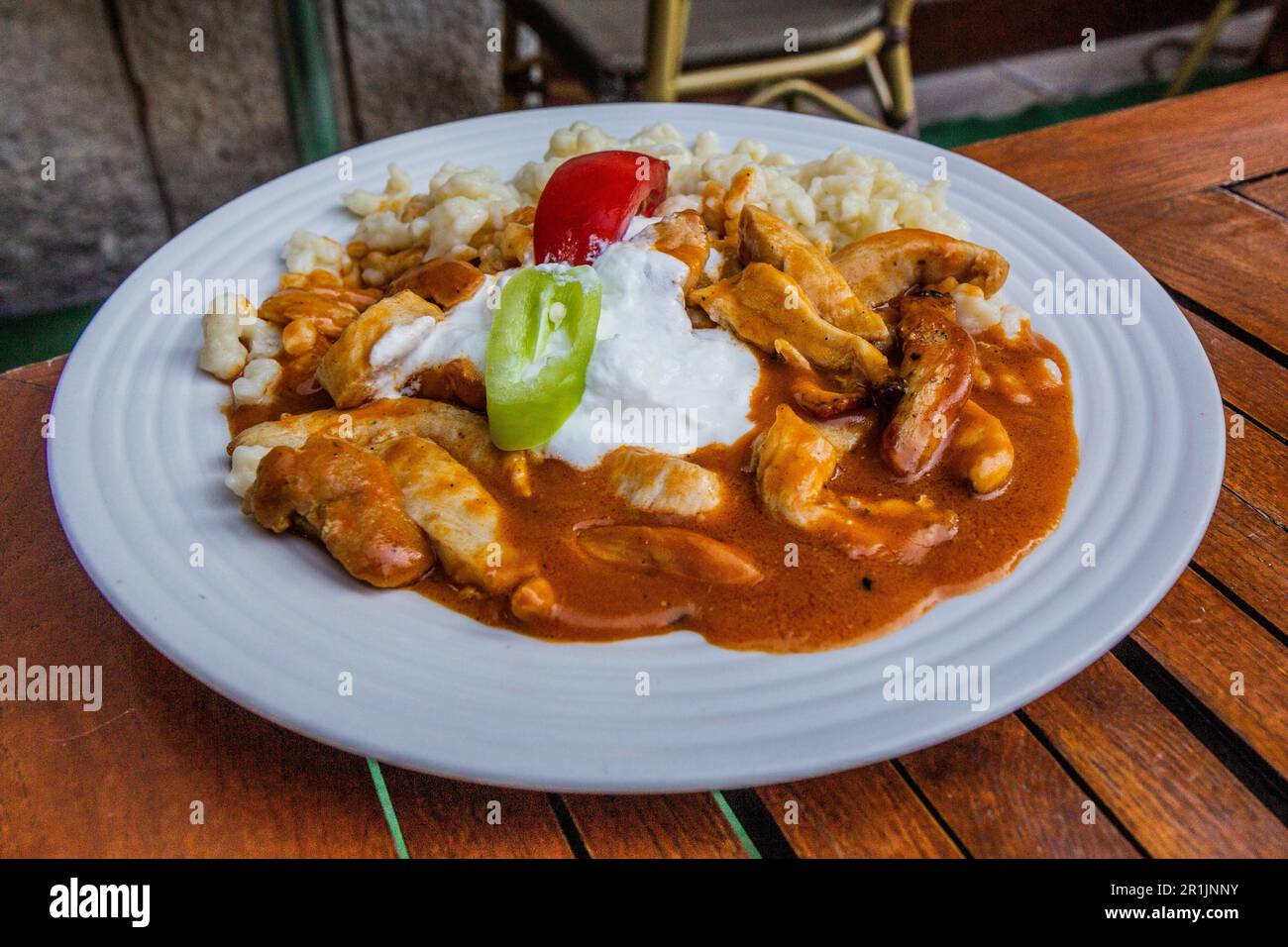 Authentic Hungarian dish - Perkelt with Galuska dumplings Stock Photo ...