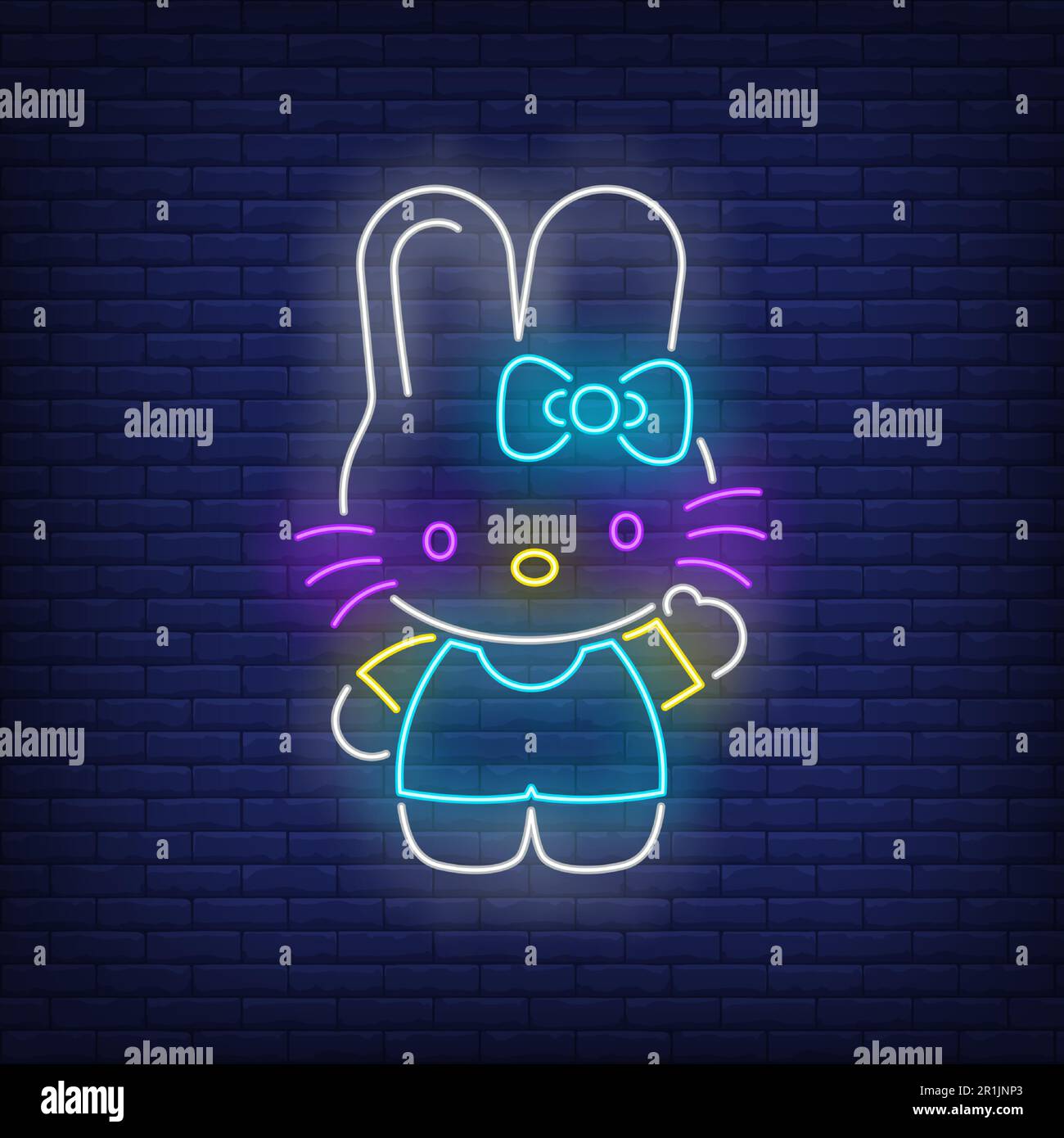 Cute rabbit with bow neon sign Stock Vector Image & Art - Alamy