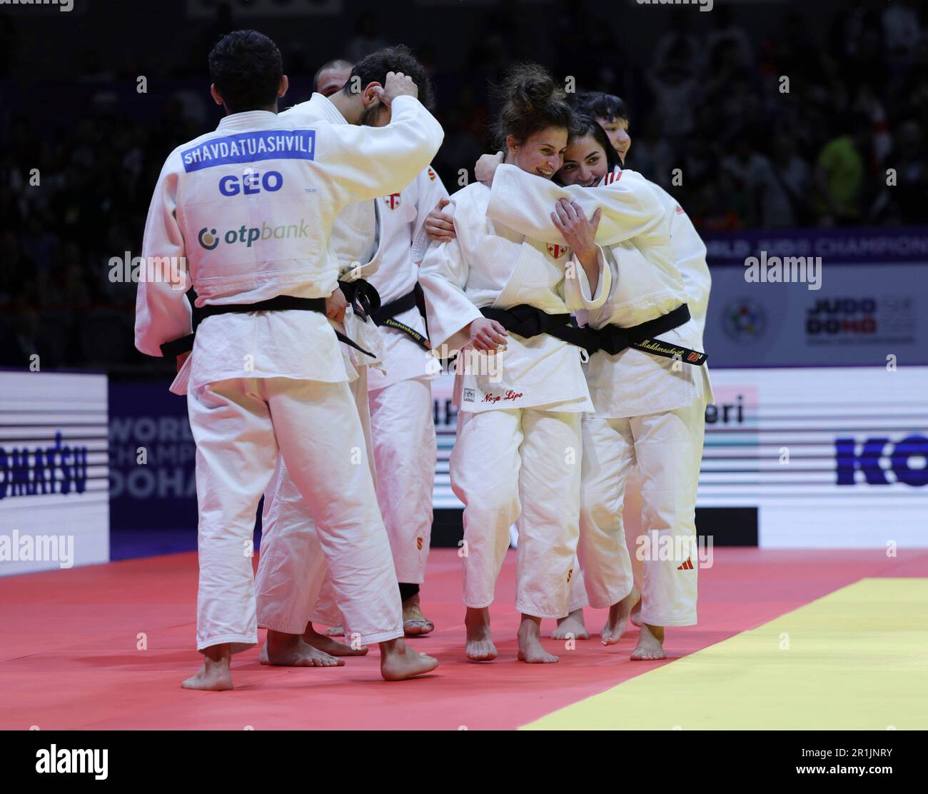 Members of Georgia celebrate during World Judo Championships 2023 mixed ...