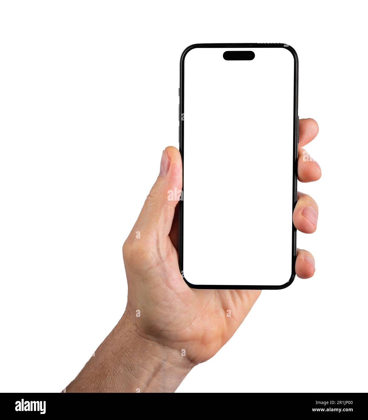 Berlin, Germany May 14 2023 Hand holding mobile phone screen mock-up of Iphone 14 pro max ...