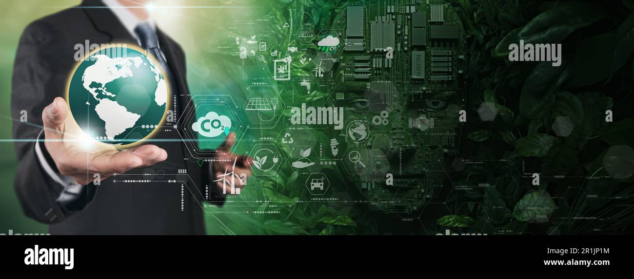 Businessman Hold Earth Energy Depicting The Ai Issue And Reduce Co2
