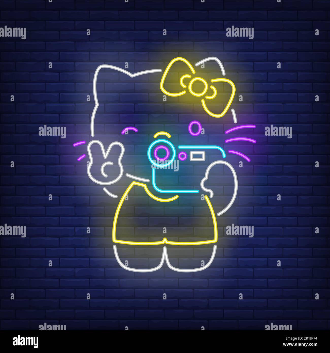 Cute kitten taking photo neon sign Stock Vector Image & Art - Alamy