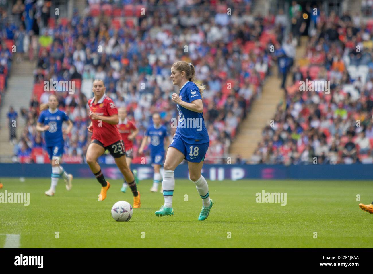 London, UK. 14th May, 2023. Maren Mjelde (18 Chelsea) in action during ...