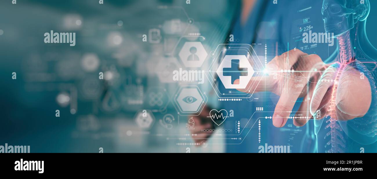 Medicine doctor using modern computer diagnose virtual electronic ...