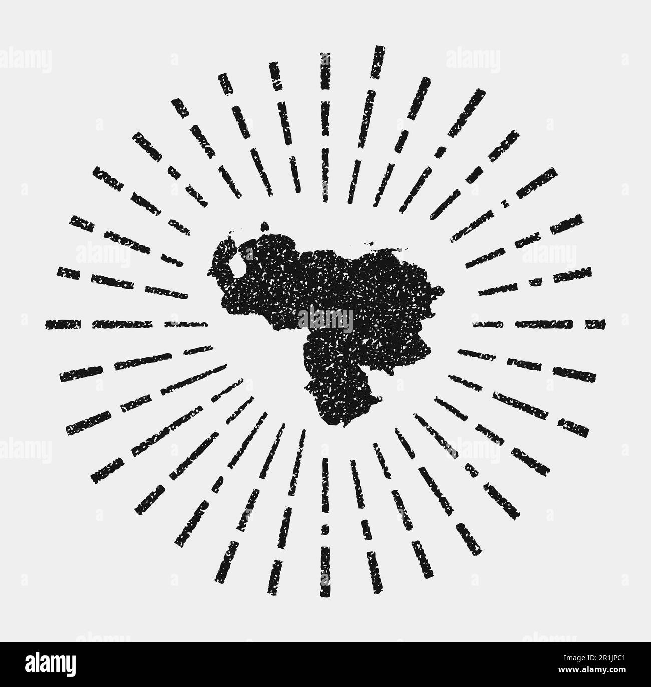 Vintage map of Venezuela. Grunge sunburst around the country. Black ...