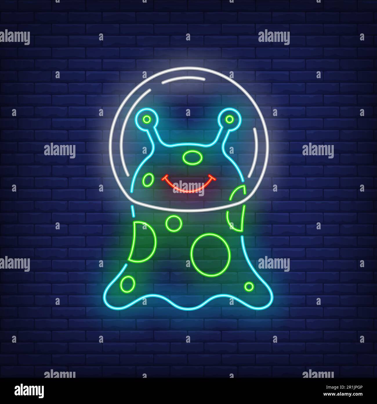 Smiling non-humanoid alien wearing glass helmet neon sign Stock Vector ...
