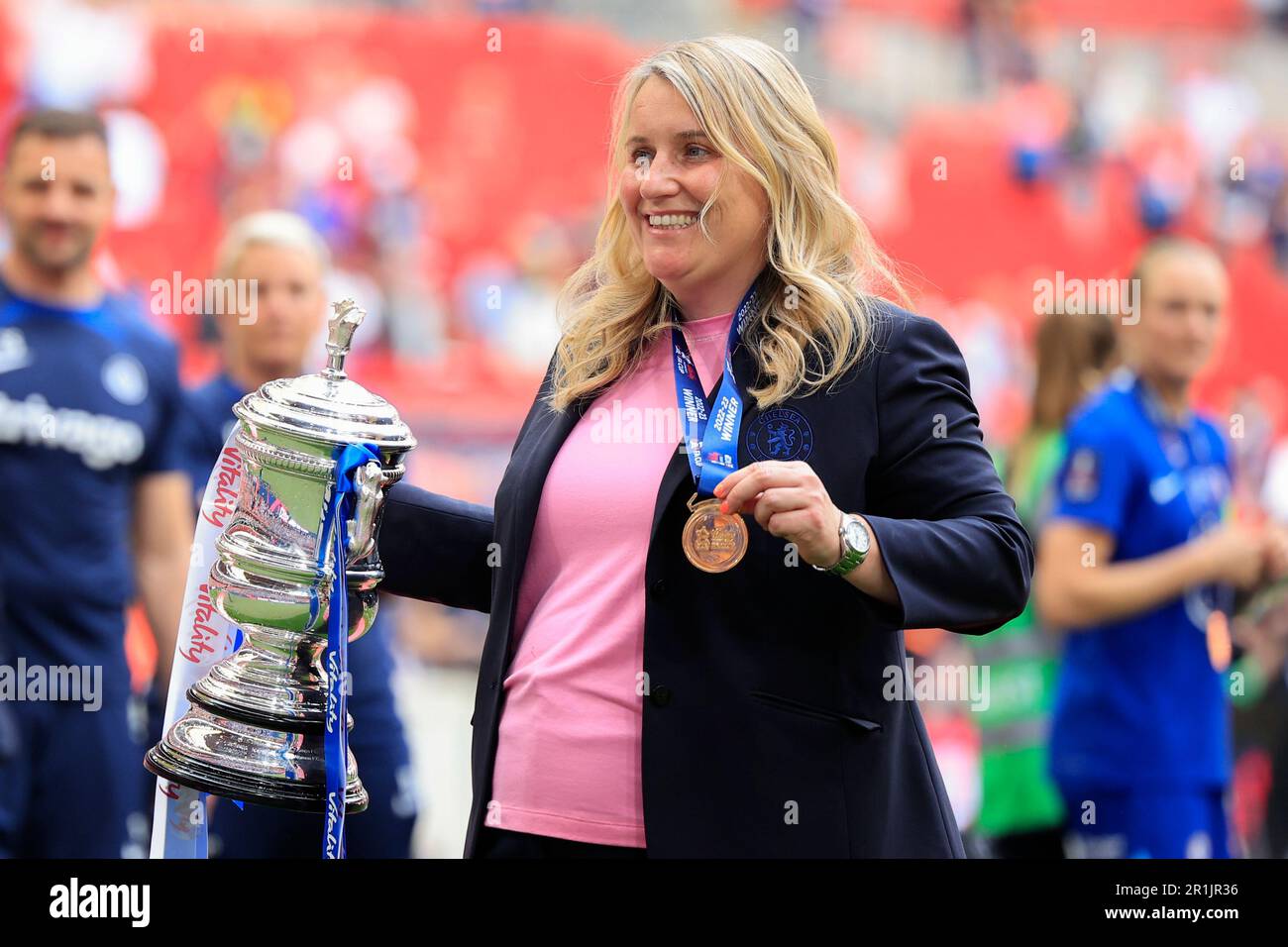 Emma Hayes the Chelsea Manager celebrates with the trophy at the end of ...