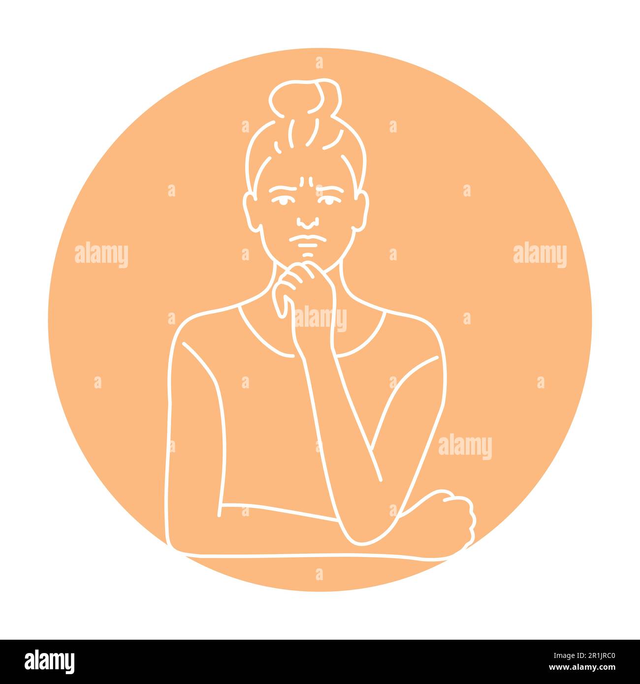 Female emotion of disgust color line illustration. Behavior of people ...