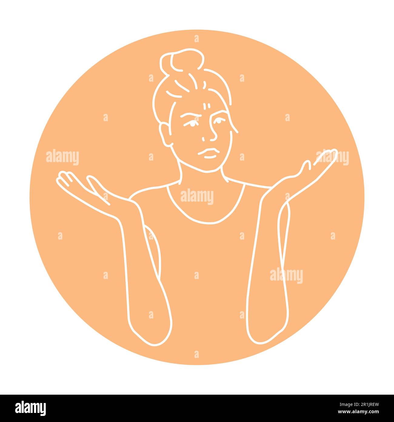 Female emotion confusion color line illustration. Behavior of people ...