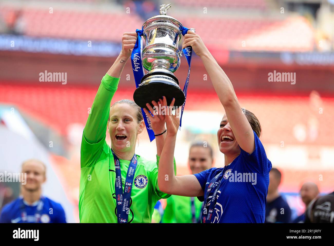 Ann-Katrin Berger and Melanie Leupolz of Chelsea celebrate with the ...
