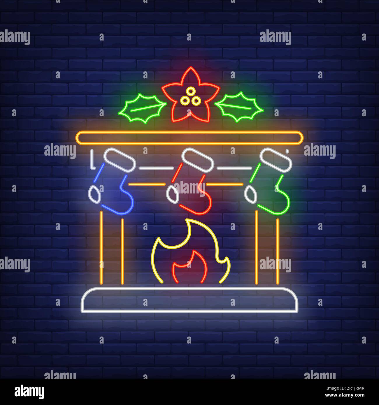 Christmas fireplace neon sign Stock Vector Image & Art - Alamy