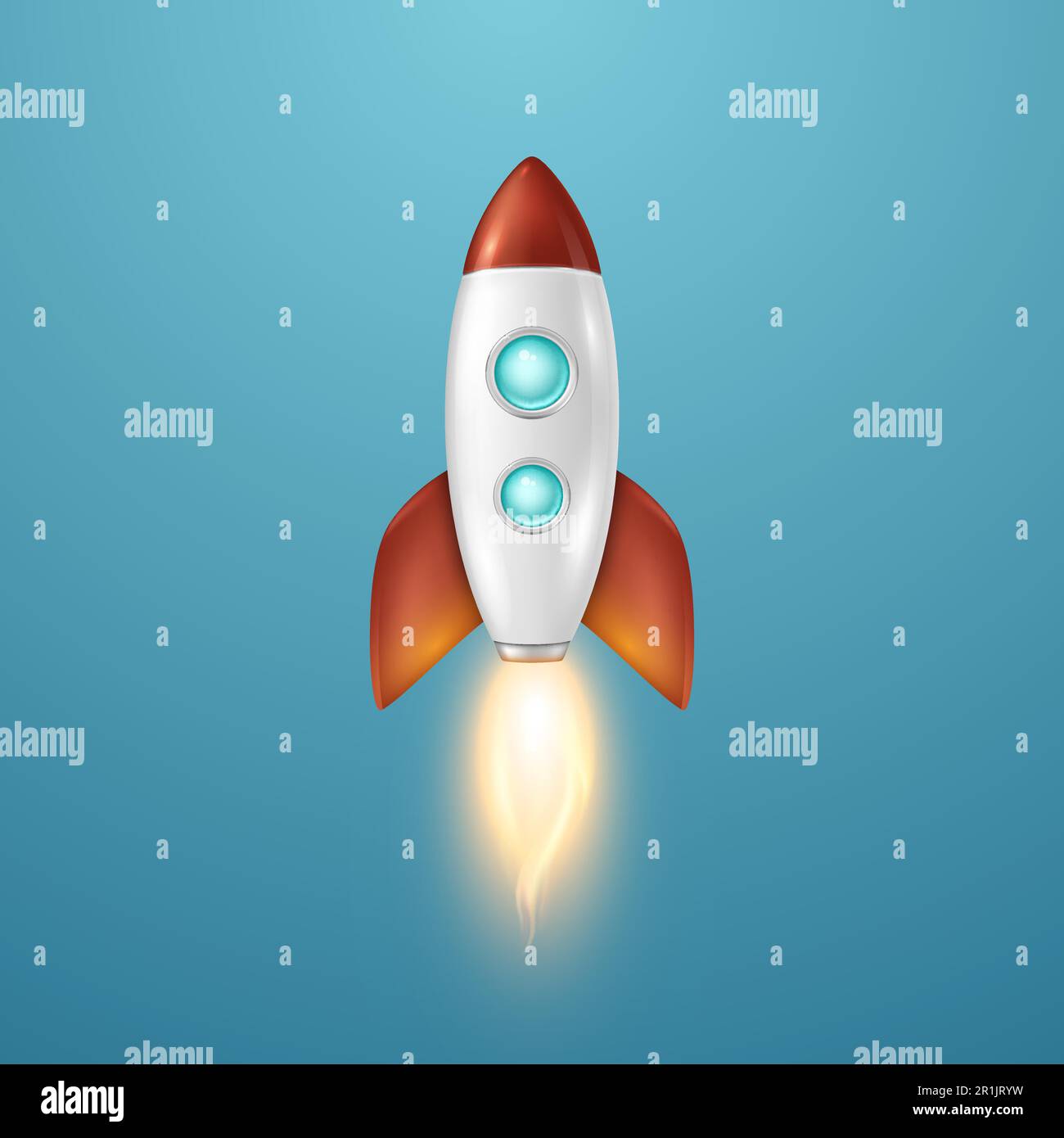Vector Retro Space Rocket Ship Launch on Blue Sky Background. Space ...