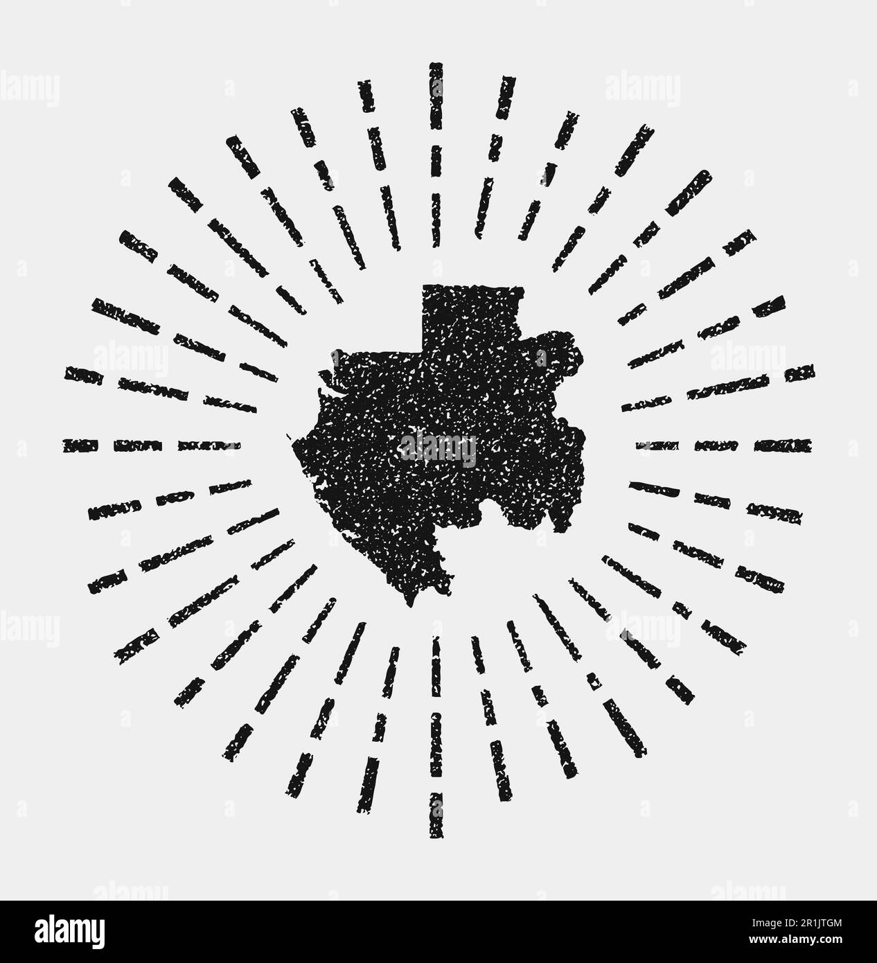 Vintage map of Gabon. Grunge sunburst around the country. Black Gabon ...