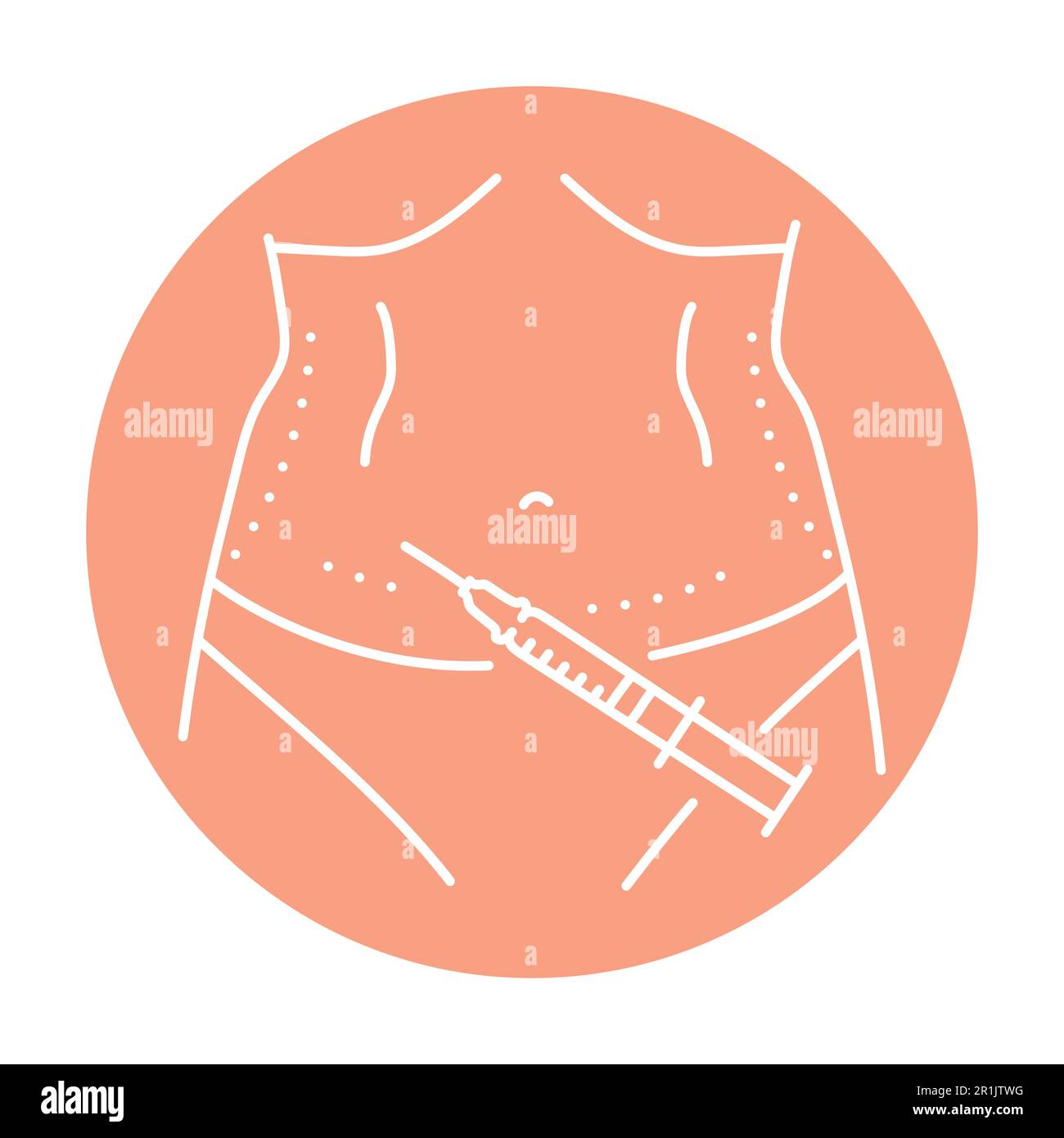 Lipolytics in the abdomen color line illustration. Hyaluronic injection ...