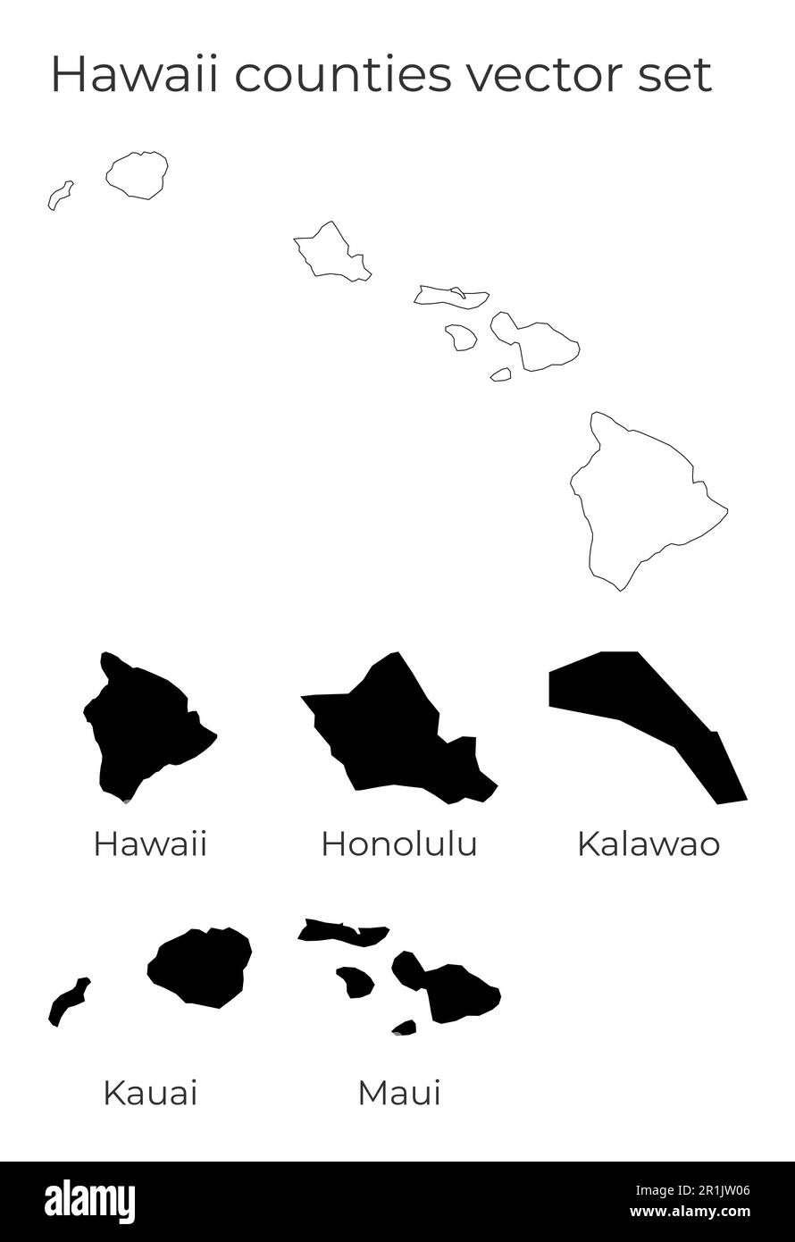 Hawaii map with shapes of regions. Blank vector map of the US State ...