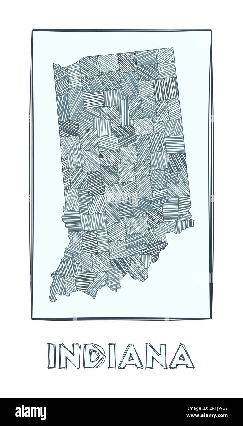 Sketch map of Indiana. Grayscale hand drawn map of the us state. Filled ...