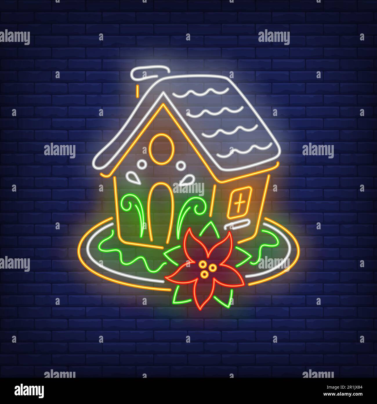 Gingerbread house with poinsettia neon sign Stock Vector Image & Art ...