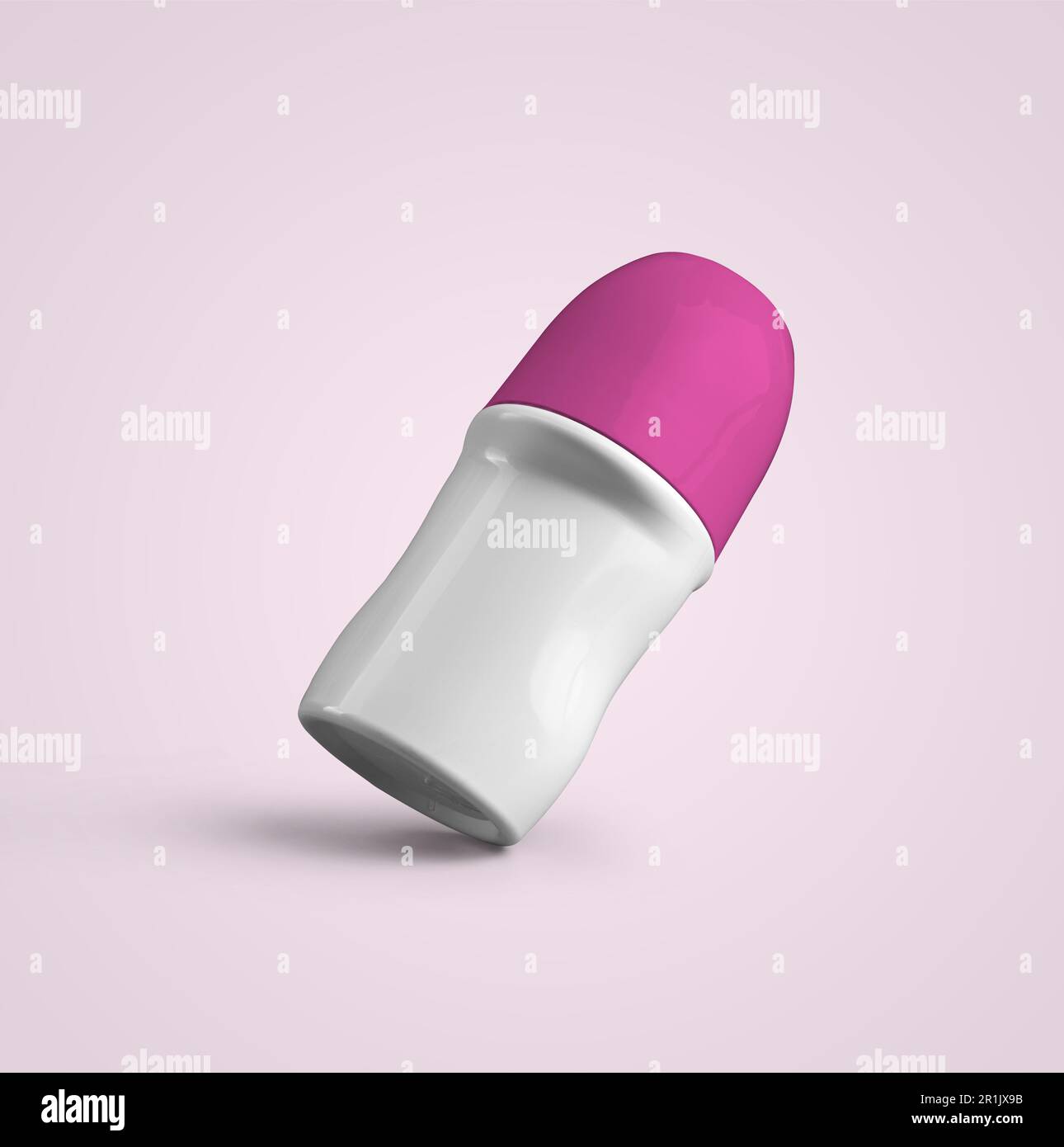 3D rendering blank white roll on deodorant plastic bottle with pink cap ...
