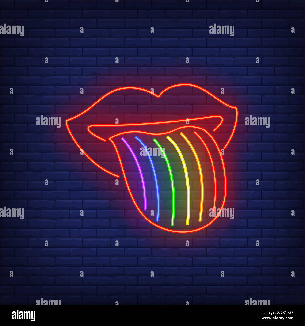 Mouth And Tongue With Lgbt Rainbow Neon Sign Stock Vector Image And Art